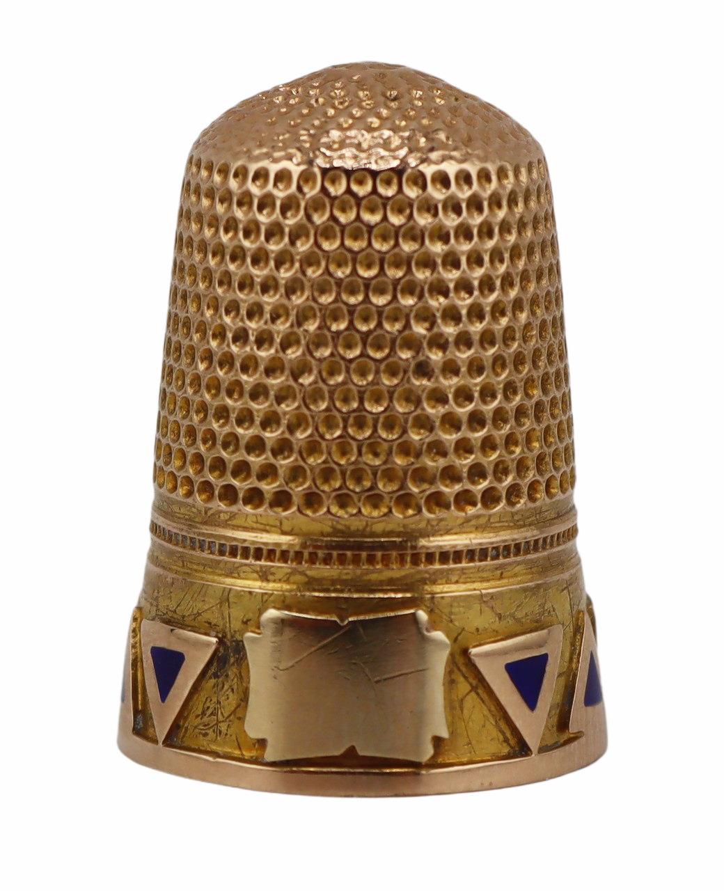 GOLD. 14kt Gold and Blue Enamel Thimble. | Barnebys